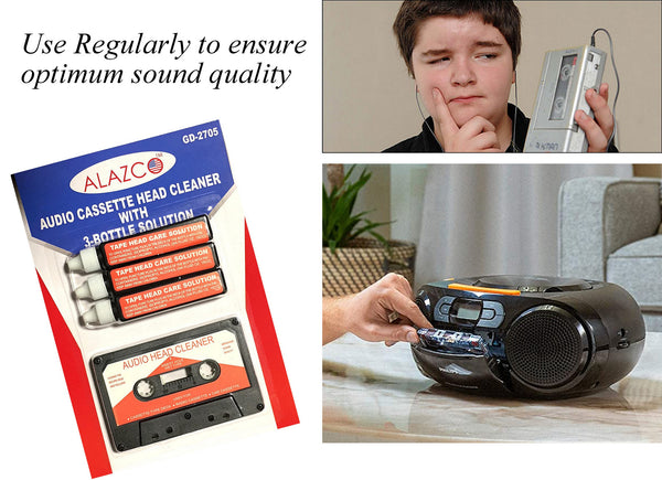 Audio Tape Cassette Head Cleaner w/ 3 Cleaning Fluids Care Wet Mainten ...